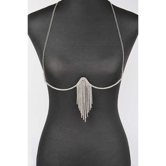 Accessories | Fringe Rhinestone Iconic Bra Silver Chain | Poshmark
